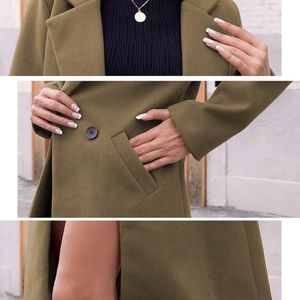 Jackets & Coats | Women Faux Suede Jacket Trench Long Sleeve Olive ...